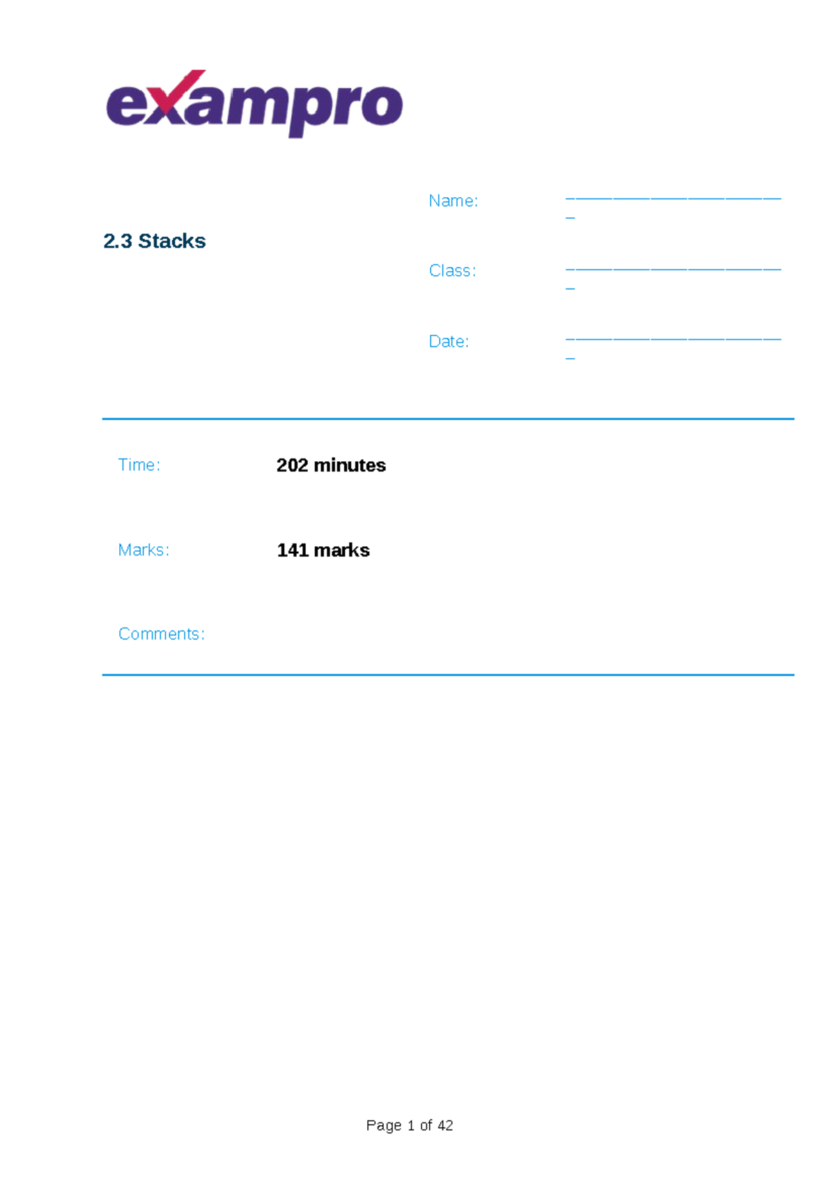 Stacks Computer science A-level Exampro - 2 Stacks Name ...