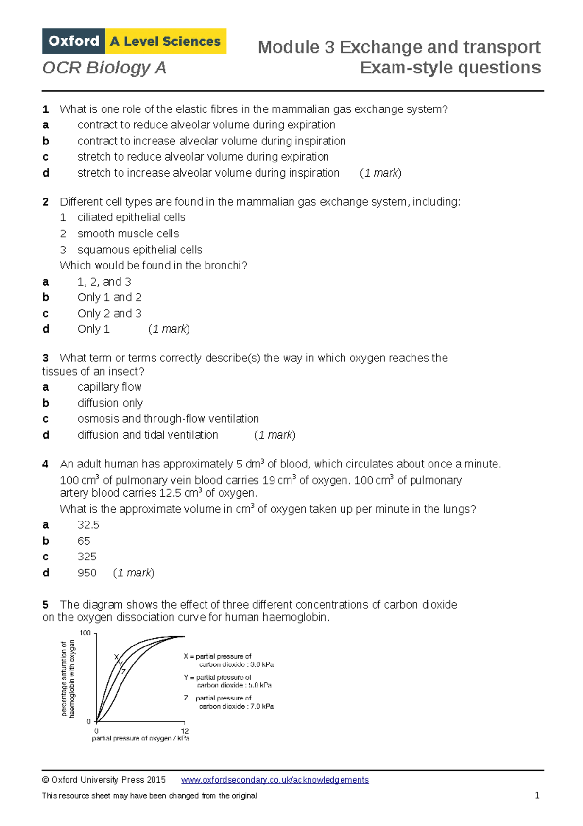 Kerboodle module 3 exam qs - OCR Biology A Exam-style questions 1 What ...