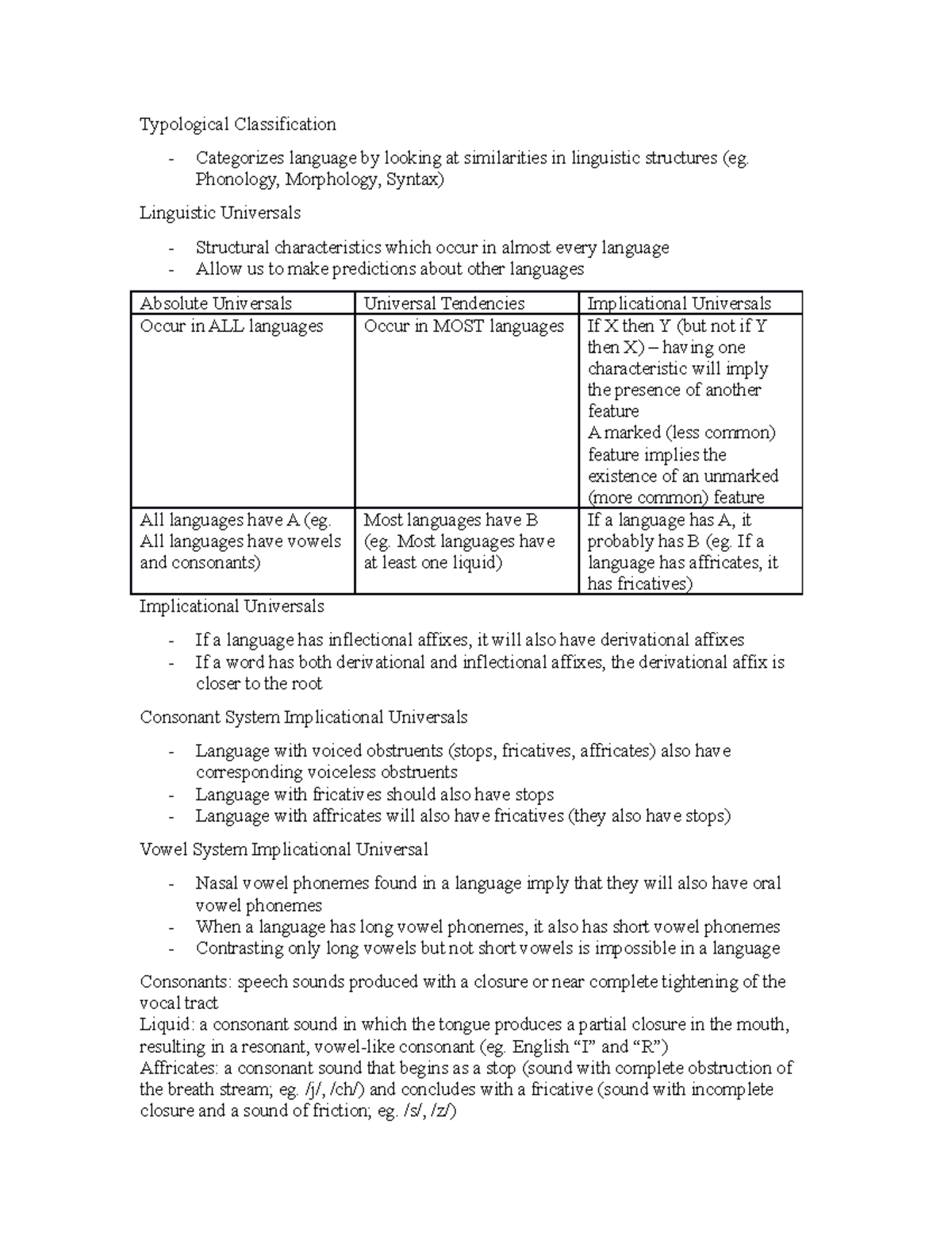 LINA02 Lecture Notes - Typological Classification Categorizes language ...