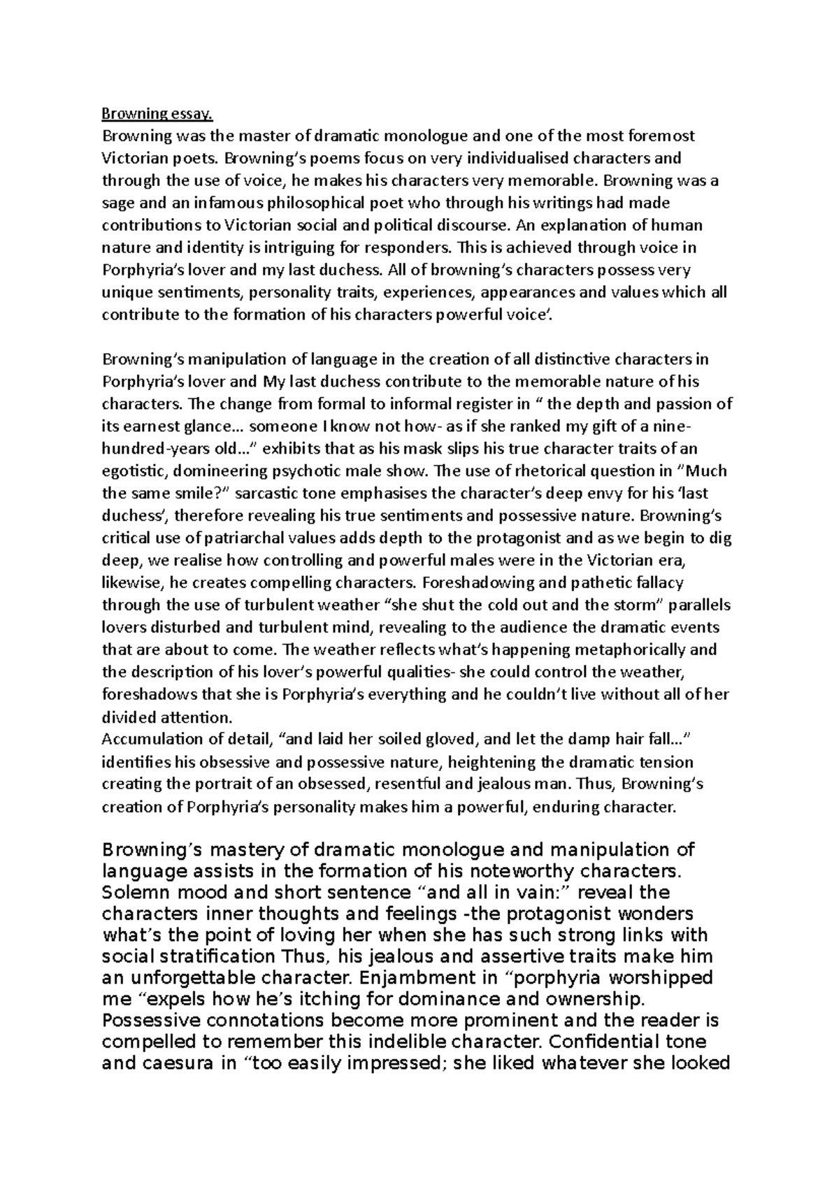 Browning essay - Browning was the master of dramatic monologue and one ...