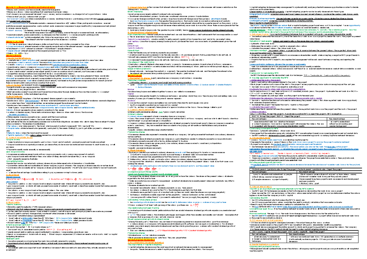 Finance 1 a cheat sheet - W e e k 1 – Financial System and Interest ...