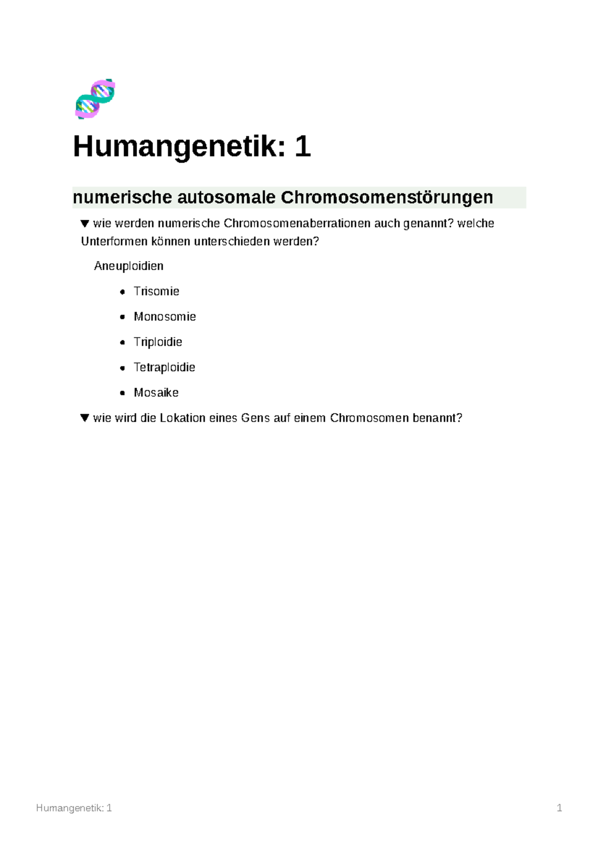 Humangenetik 1 - Mitschrift VL - Humangenetik: 1 numerische autosomale ...