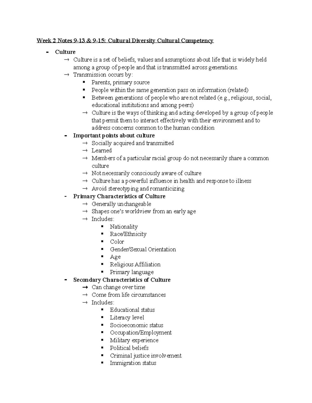 Cultural Diversity in healthcare Notes - Week 2 Notes 9-13 & 9-15 ...