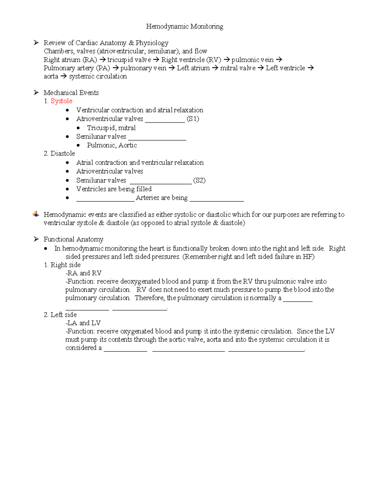 Hemodynamic Monitoring Review - Systole - Ventricular contraction and ...