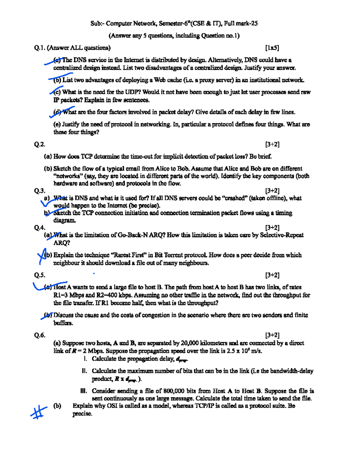 1 Computer Networks Part 5 Computer Network Cse It Full Answer Any 5 Questions