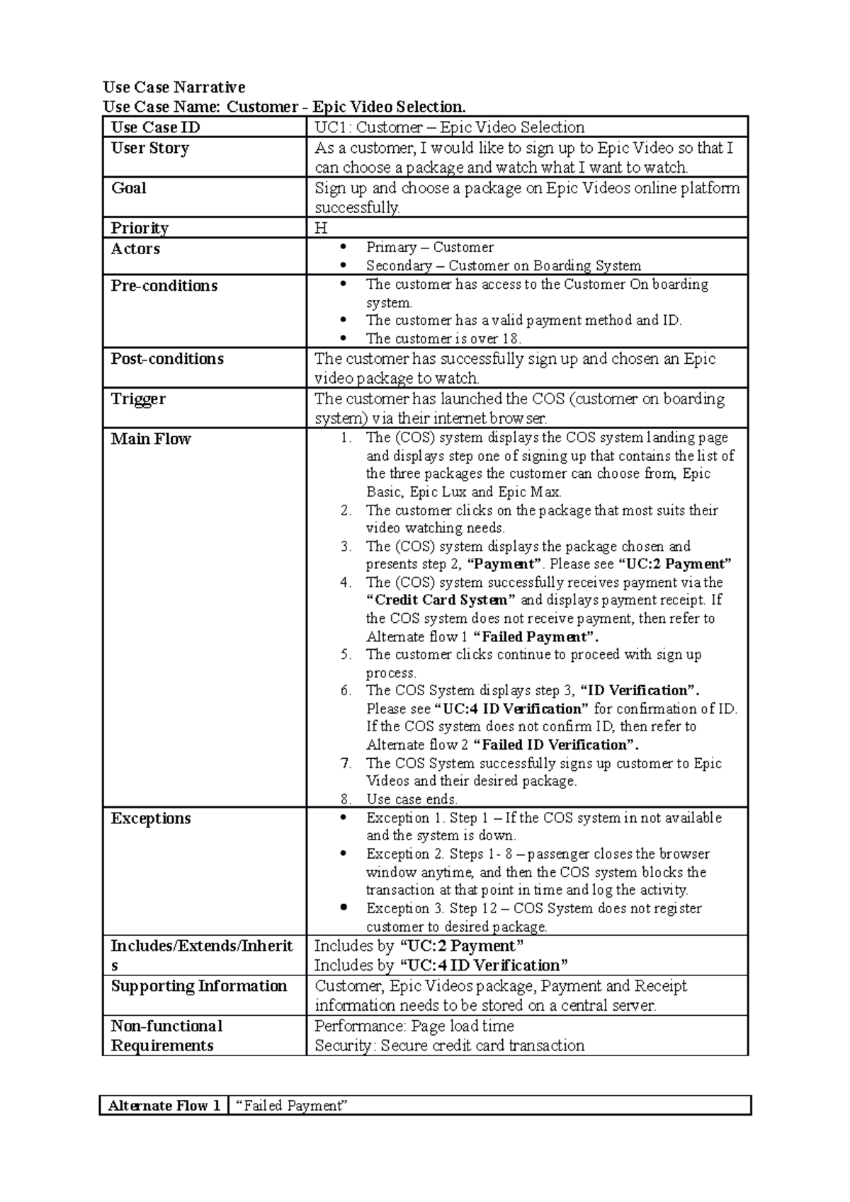 Use-Case-Narrative - Lecture notes 12 - Use Case Narrative Use Case ...