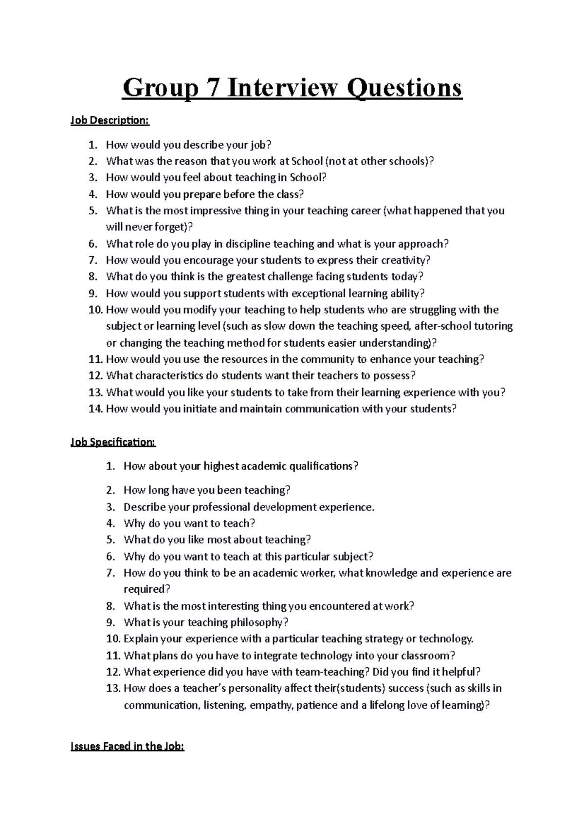 Tutor Interview Question - Group 7 Interview Questions Job Description ...
