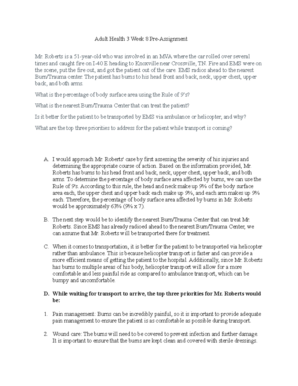 Adult Health 3 Week 8 Pre-assignment - Adult Health 3 Week 8 Pre ...