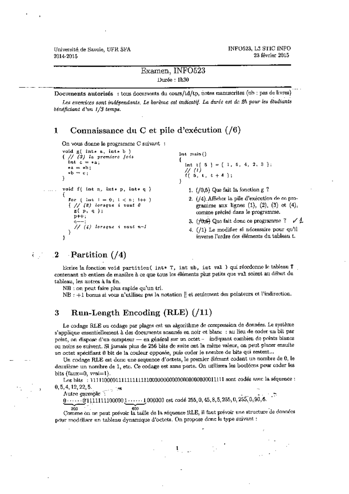 Examen 2016, questions - Programmation C - Studocu