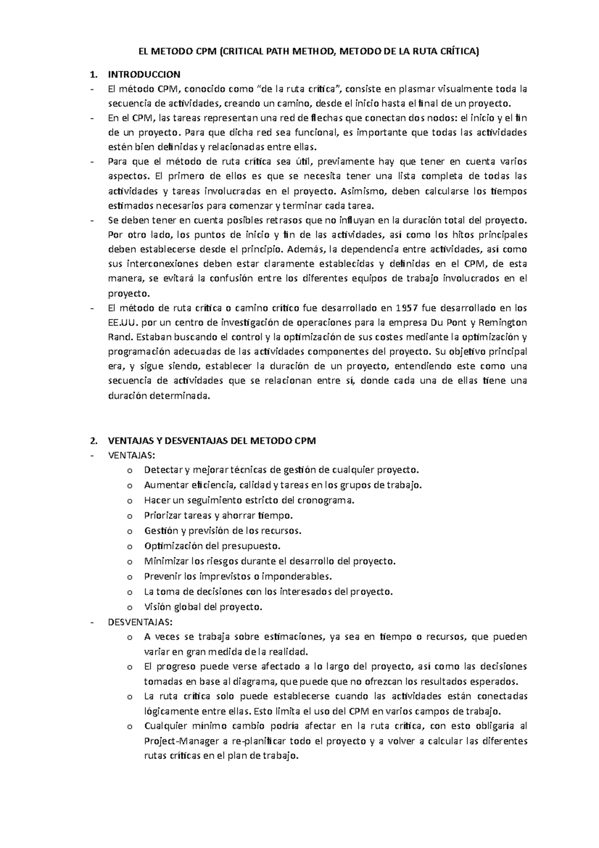 Metodo CPM - bien - EL METODO CPM (CRITICAL PATH METHOD, METODO DE LA ...