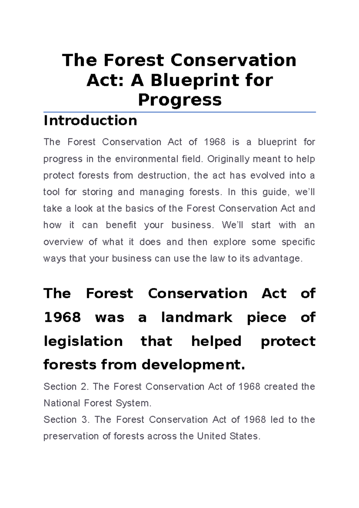 The Forest Conservation Act A Blueprint for Progress - The Forest ...