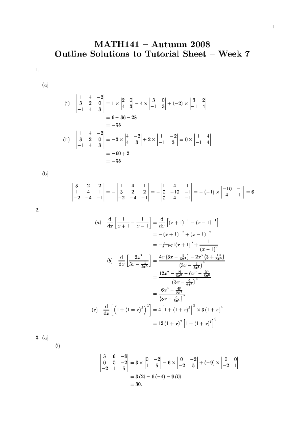 Math 141 Uow Week 7 Tutorial Solutions тшо тшютшы Studocu