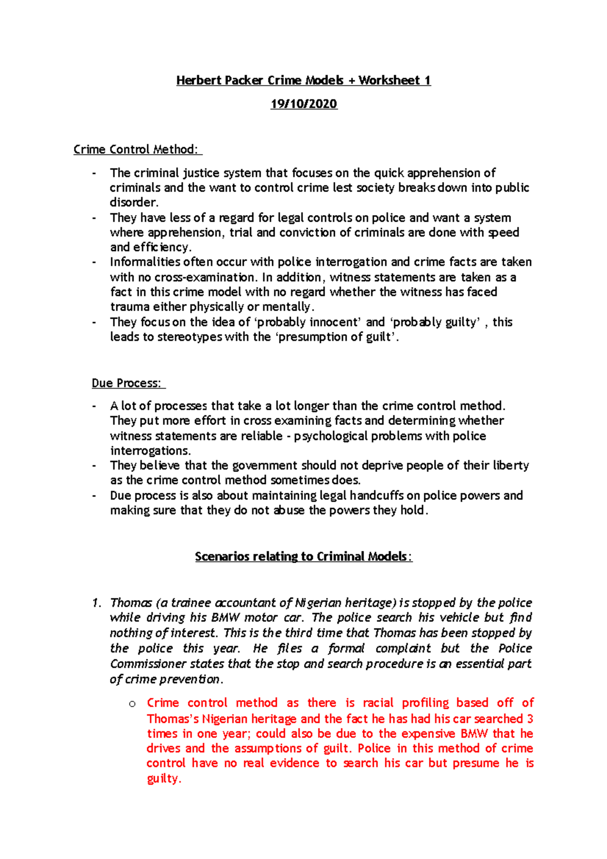 Herbert Packer Crime Models - They have less of a regard for legal ...
