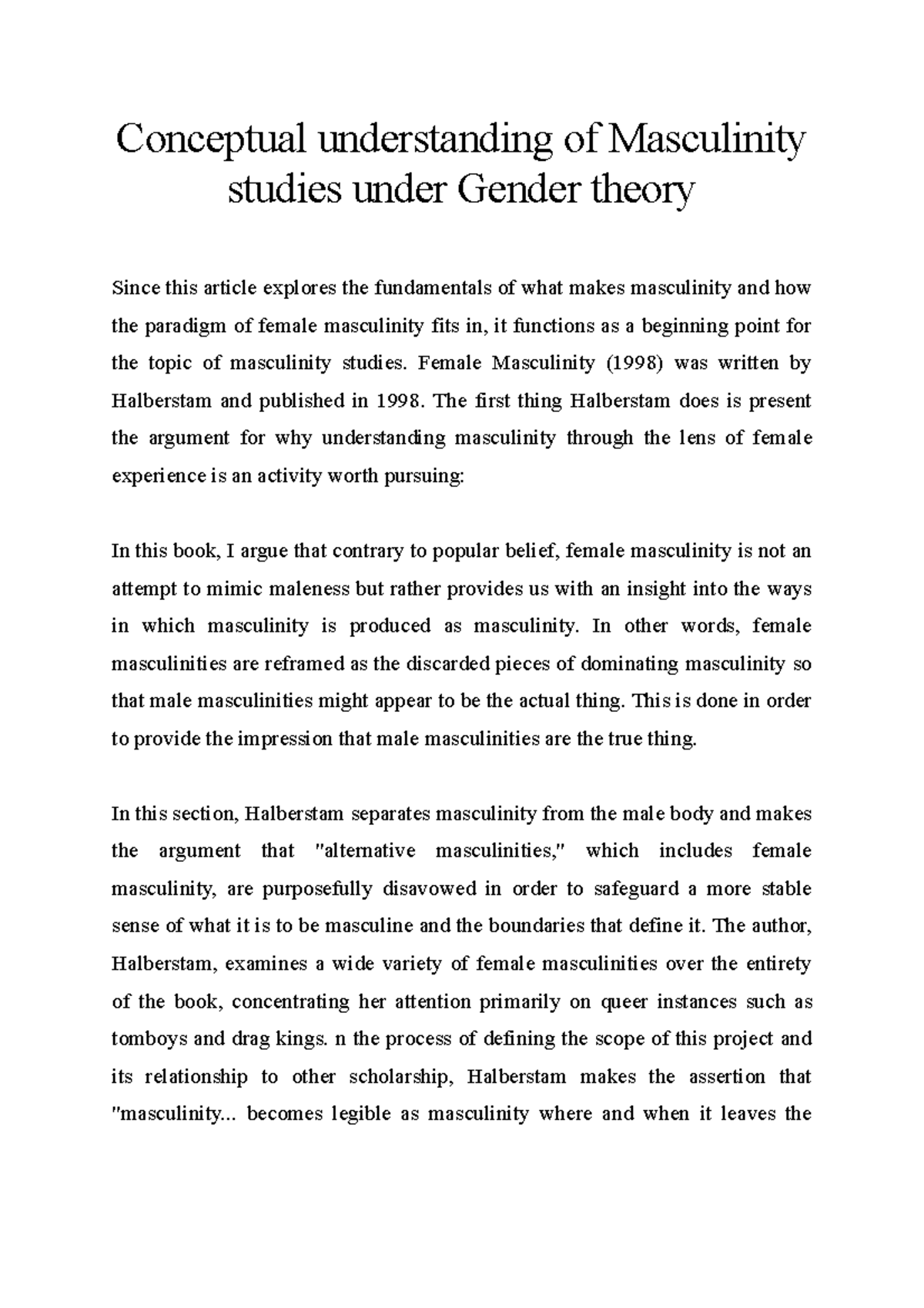 Conceptual understanding of Masculinity studies under Gender theory ...