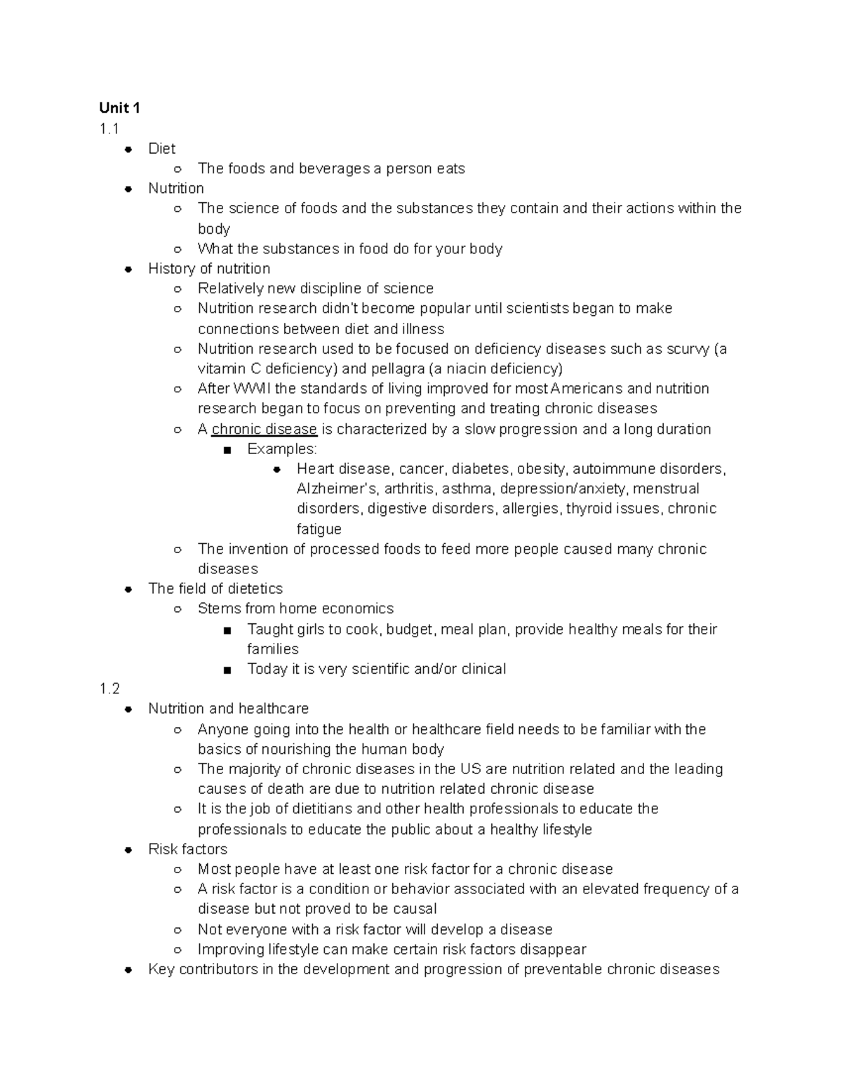 Nutrition Notes Unit 1 - Unit 1 1 Diet The foods and beverages a person ...