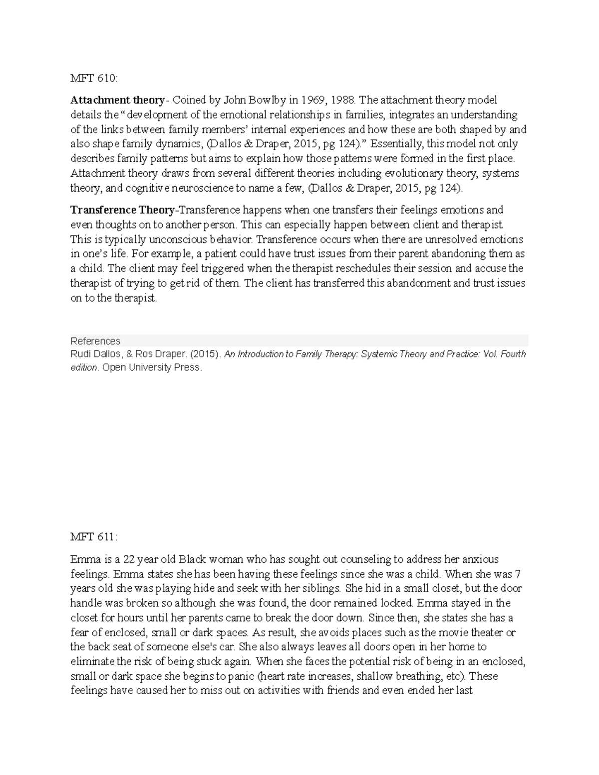 MFT 610 and 611 Module 5 Discussion 2 - MFT 610: Attachment theory ...