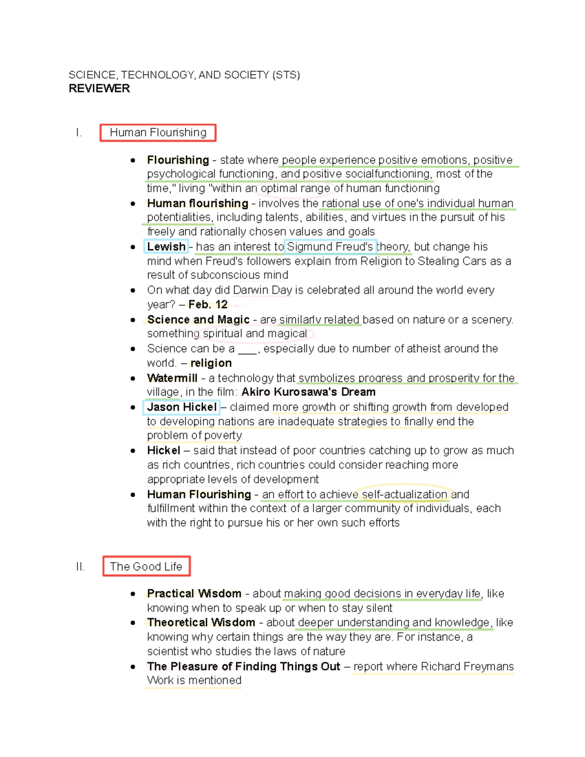 STS Reviewer - SCIENCE, TECHNOLOGY, AND SOCIETY (STS) REVIEWER I. Human ...