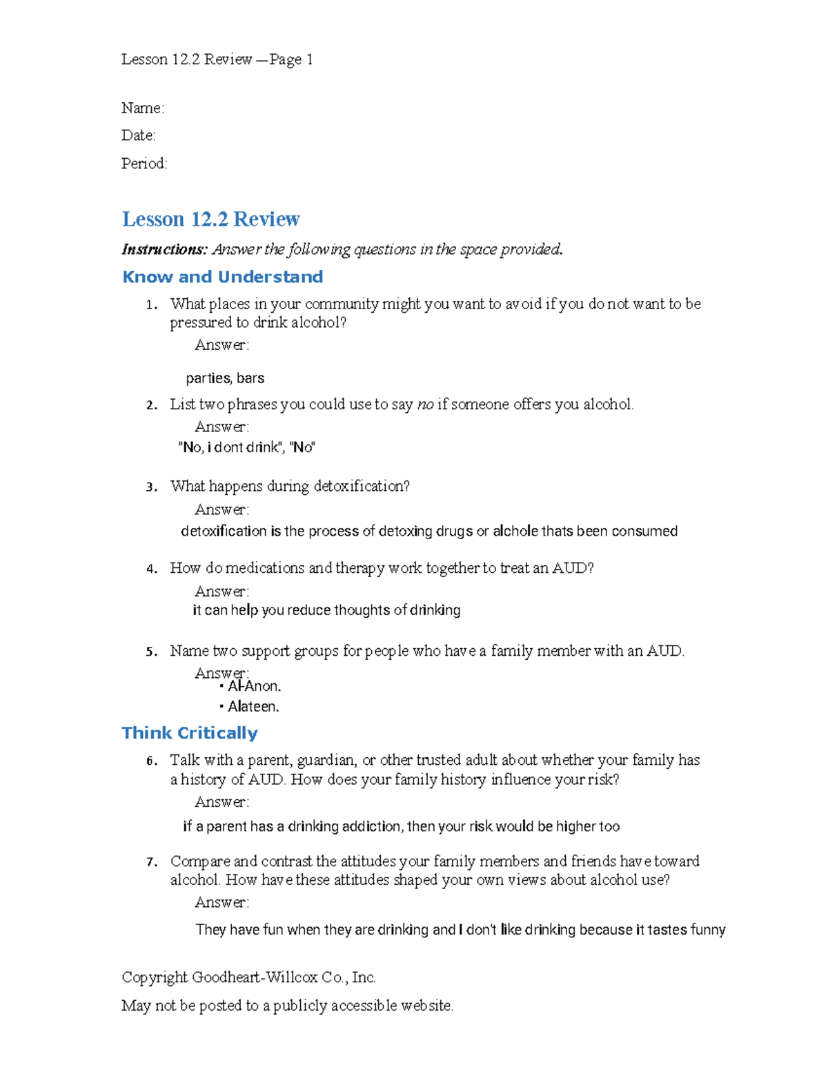 Skylen Wilson - 12.2 Review - Lesson 12 Review—Page 1 Copyright ...