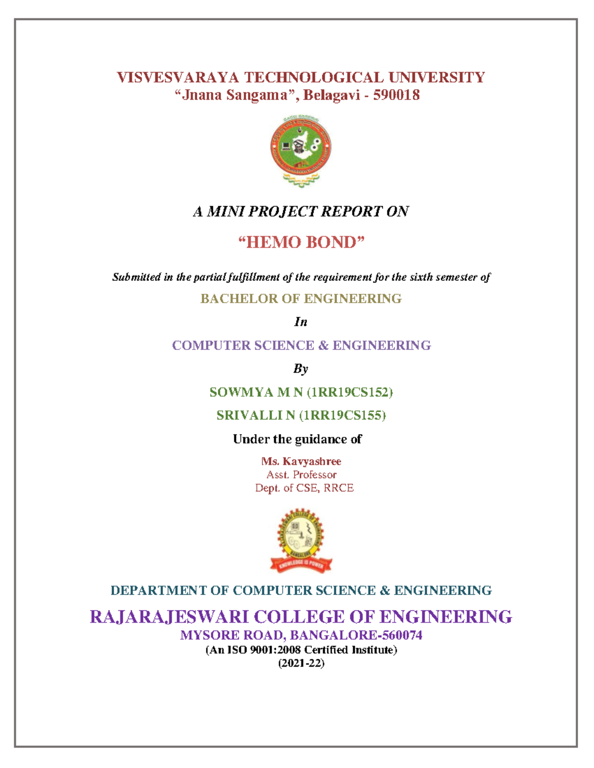 project report program - VISVESVARAYA TECHNOLOGICAL UNIVERSITY “Jnana ...