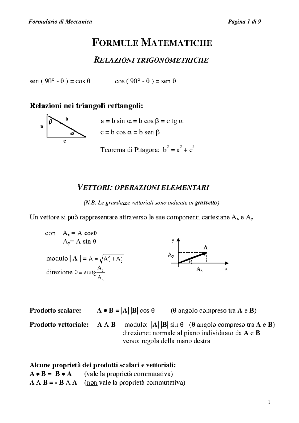 Formulario Meccanica - Riassunto Fisica - FORMULE MATEMATICHE RELAZIONI ...