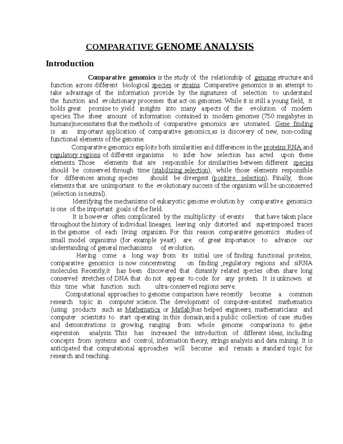 Comparative Genome Analysis - COMPARATIVE GENOME ANALYSIS Introduction ...