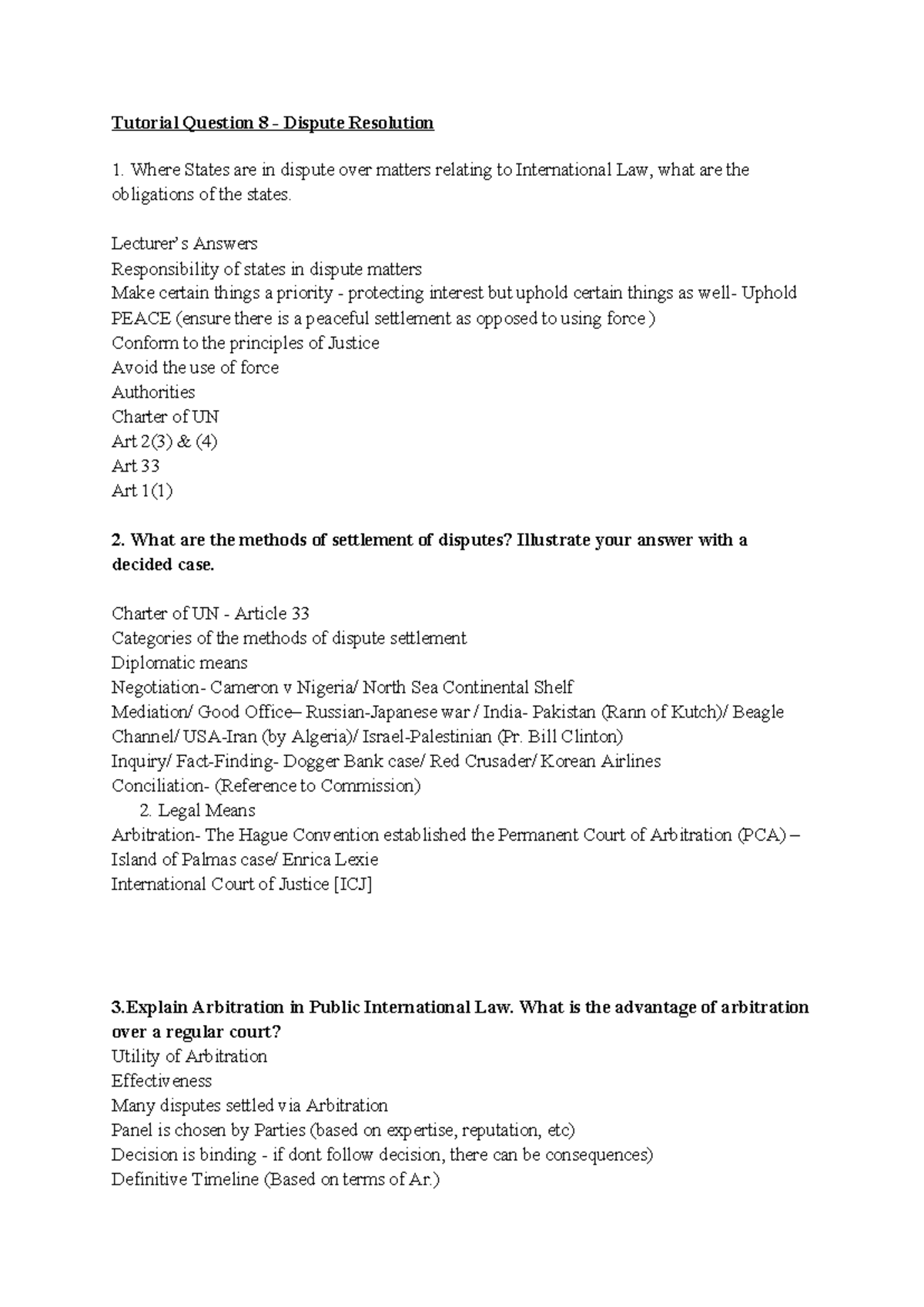 Tutorial Question 8 - Dispute Resolution - Tutorial Question 8 ...