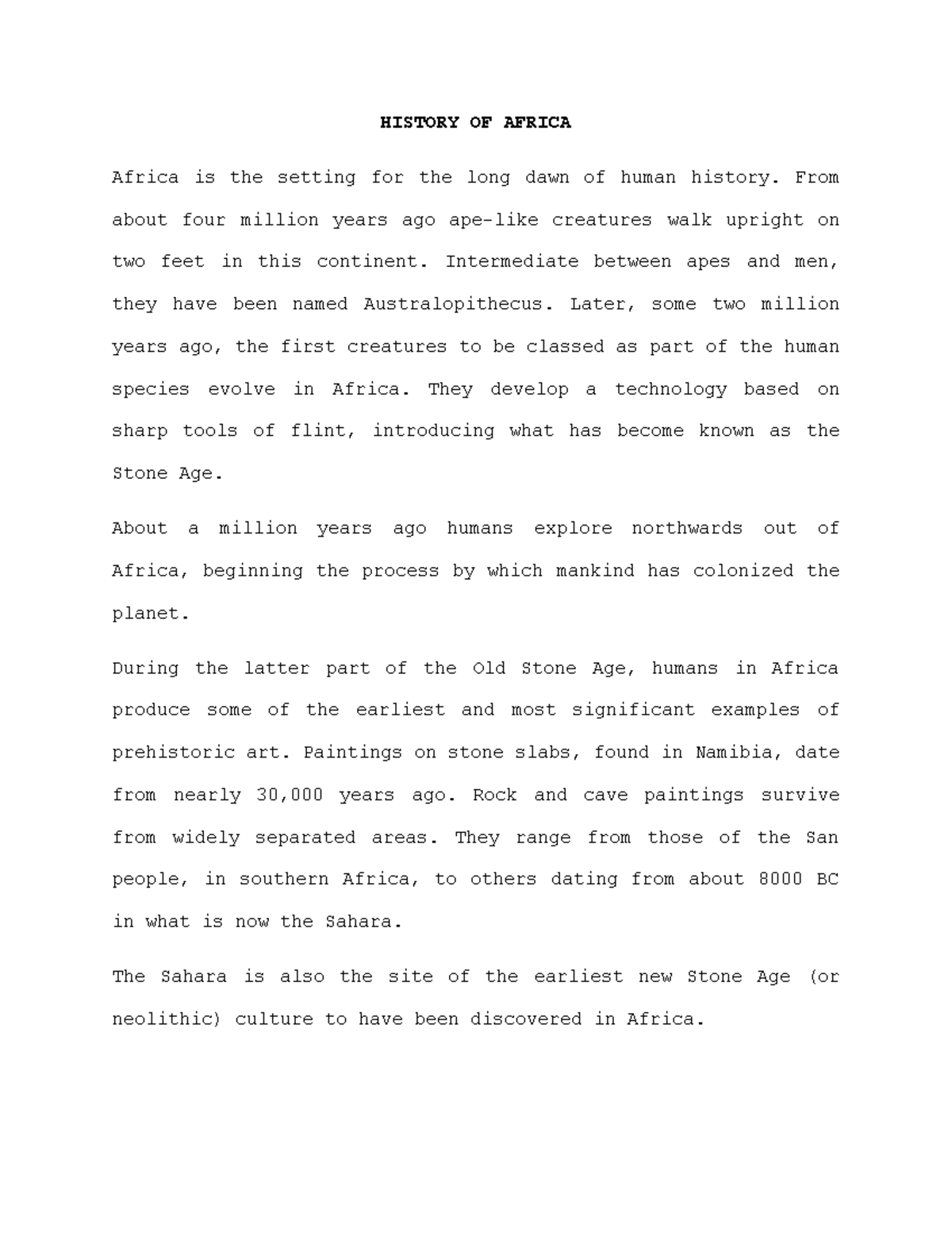 History OF Africa - research - HISTORY OF AFRICA Africa is the setting ...