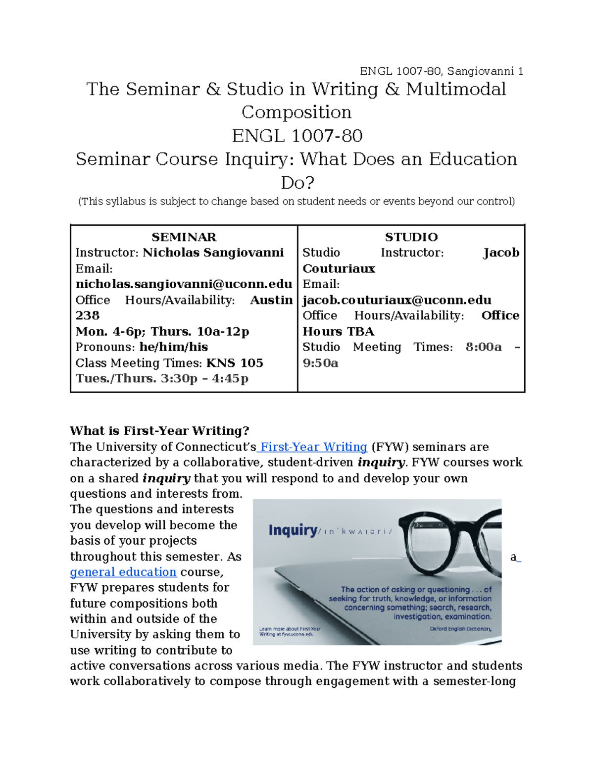 Course Syllabus - The Seminar & Studio in Writing & Multimodal ...
