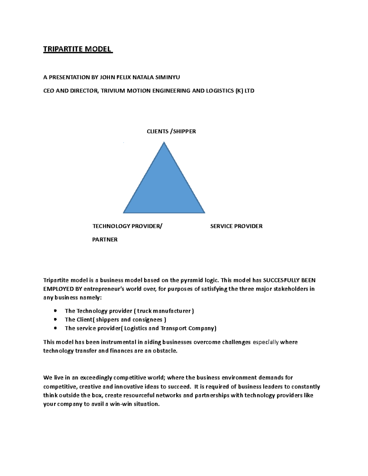 Tripatite Model - TRIPARTITE MODEL A PRESENTATION BY JOHN FELIX NATALA ...