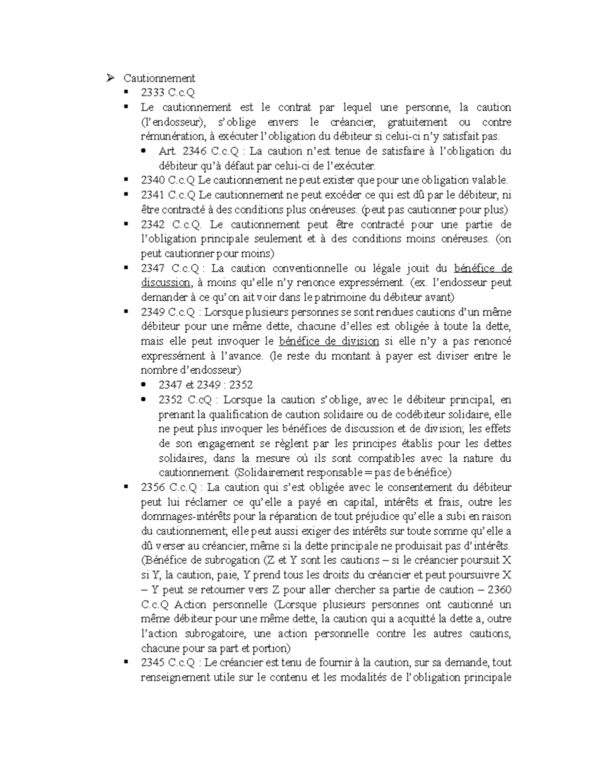 Cautionnement - Cautionnement 2333 C.c Le cautionnement est le contrat ...