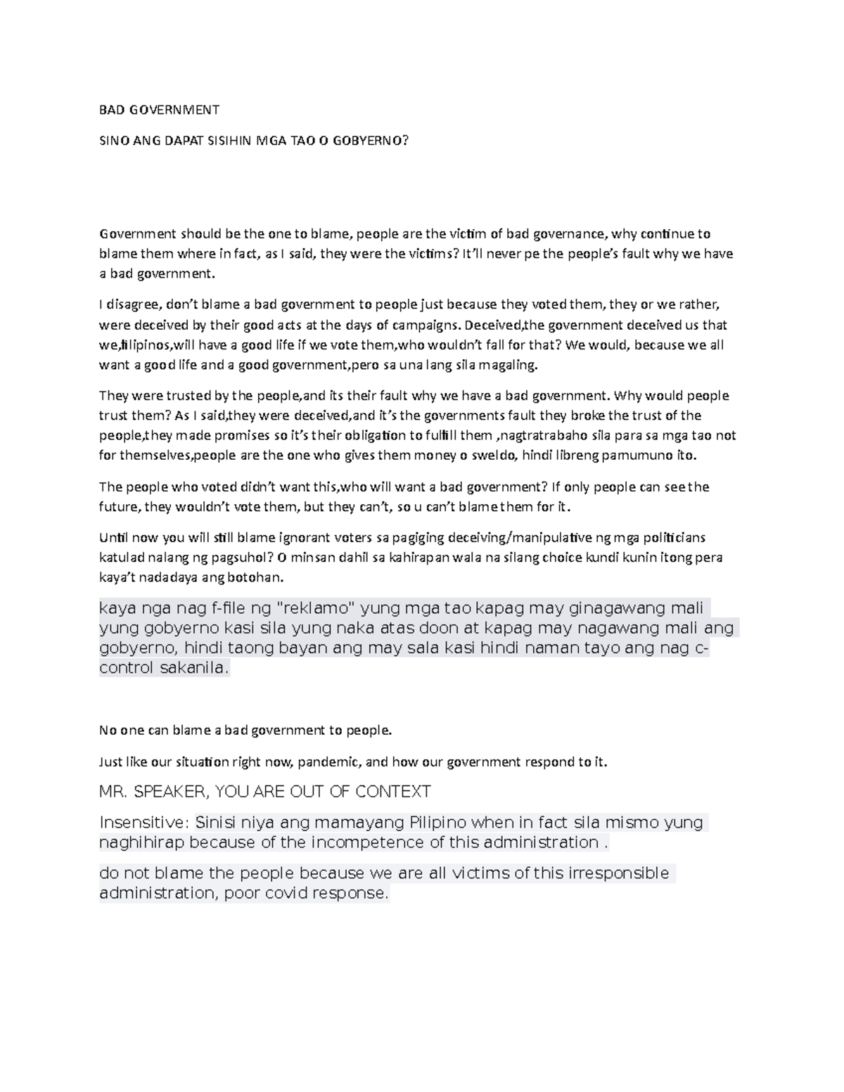 Essay about bad government that we did fo - BAD GOVERNMENT SINO ANG ...