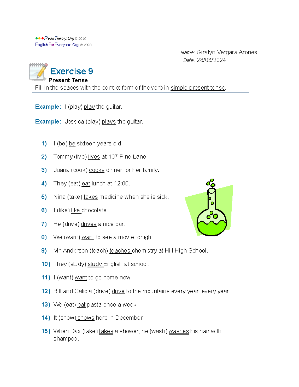 1711198859 Present Tense Exercise 9 alumna giralyn vergara - ReadTheory ...