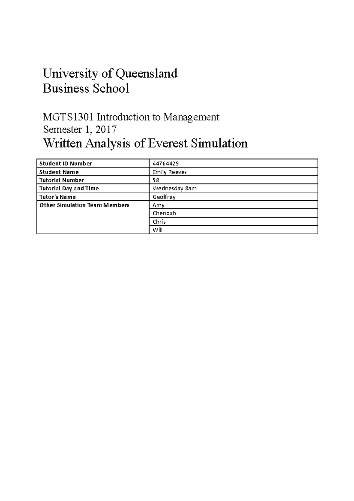 Everest Written Analysis - University of Queensland Business School ...