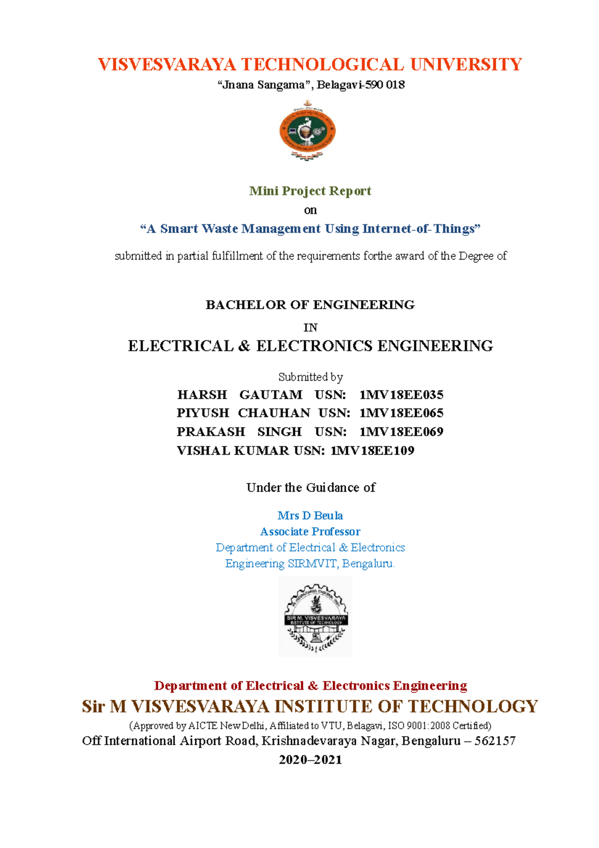 Project report - VISVESVARAYA TECHNOLOGICAL UNIVERSITY “Jnana Sangama ...