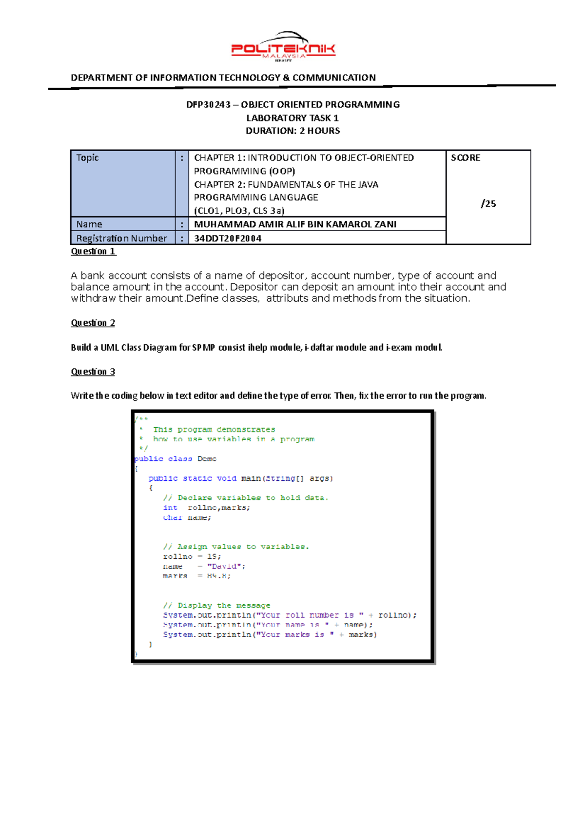 Lab Task 1 Inheritance And Polymorphism Department Of Information 1384