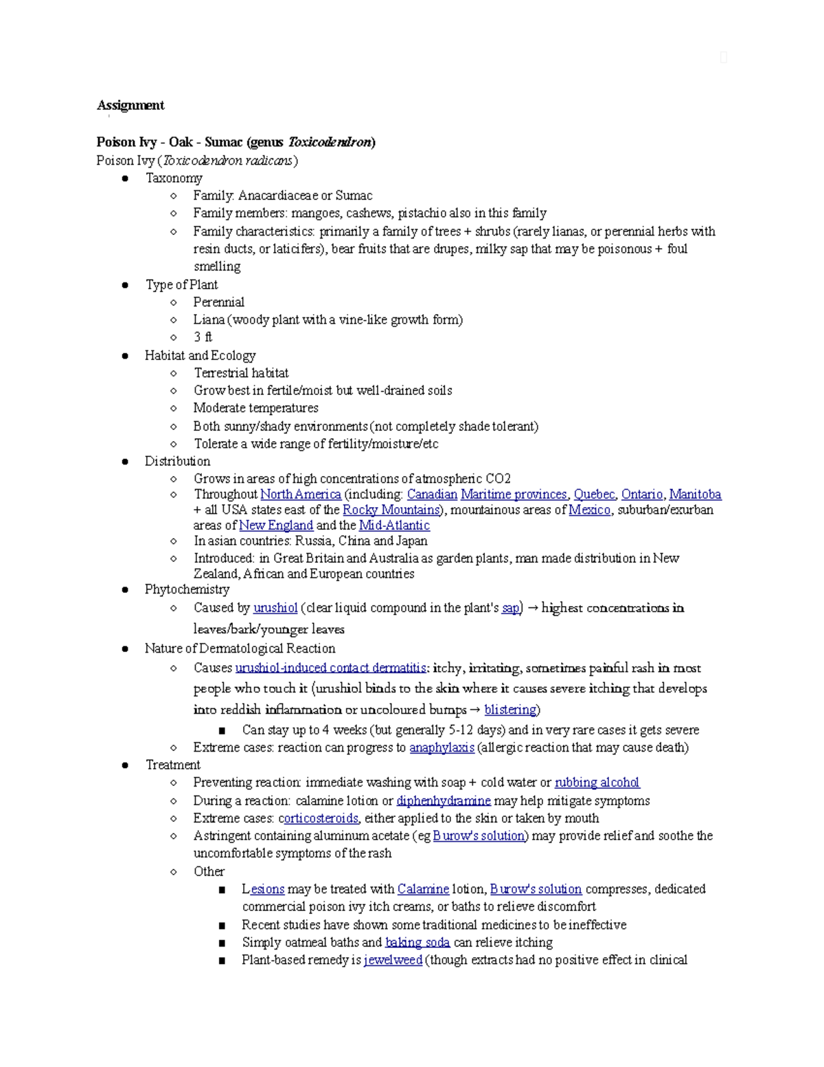 Assignment 1 - Assignment Poison Ivy - Oak - Sumac (genus Toxicodendron ...