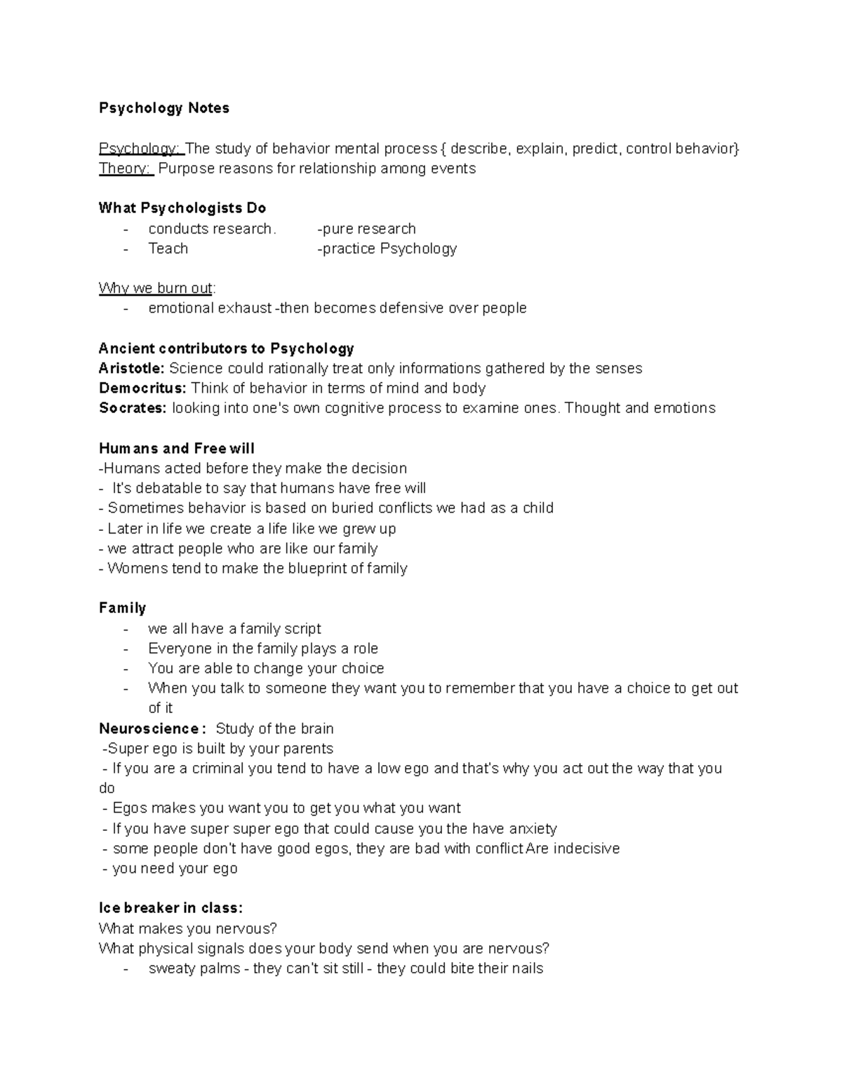 Phycology Notes - Psychology Notes Psychology: The study of behavior ...