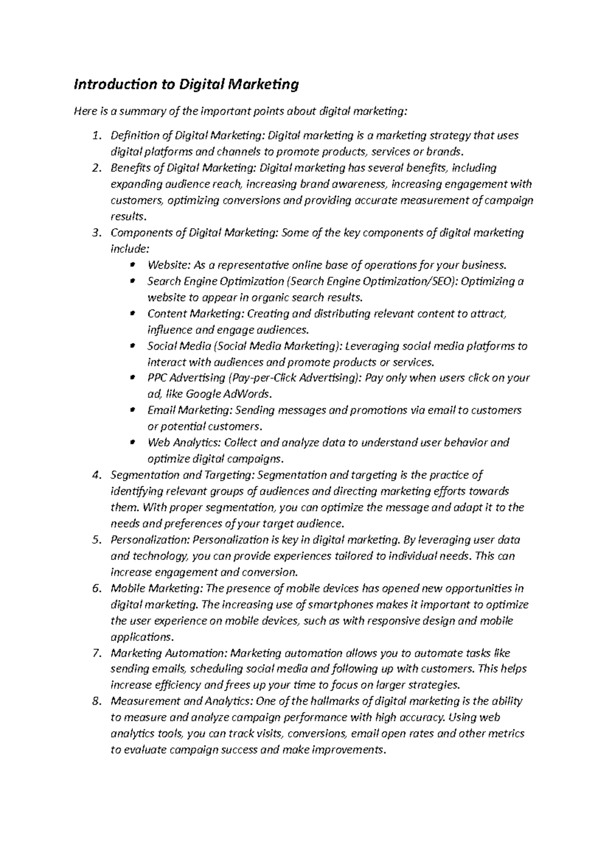 Introduction to Digital Marketing, study notes - Introduction to ...