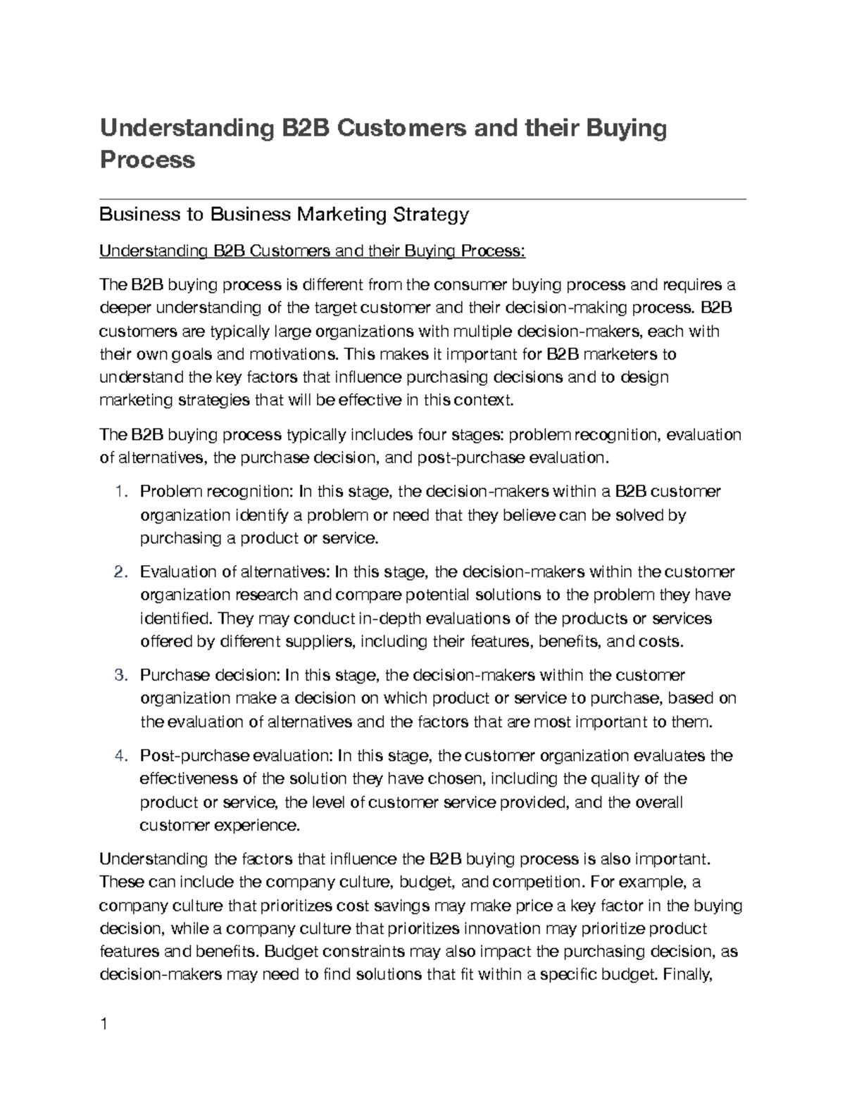 Understanding B2B Customers and their Buying Process - Understanding ...