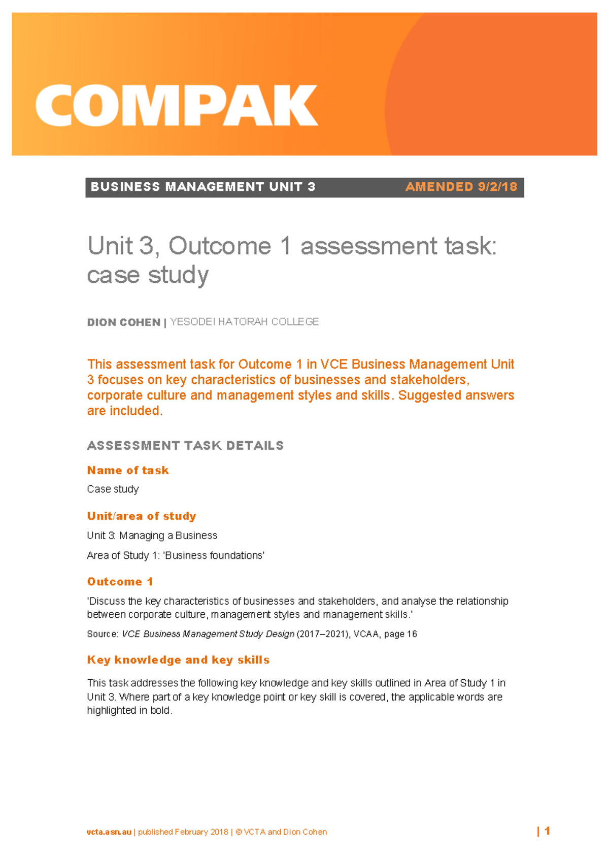 Prac sac compak - practice sac with solutions - BUSINESS MANAGEMENT UNIT 3 AMENDED 9/2/ Unit 3 ...