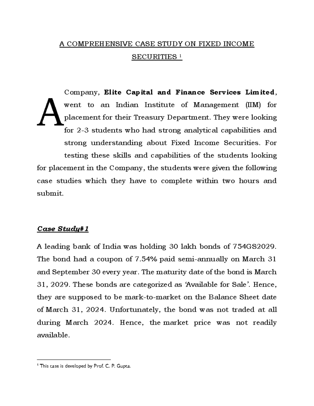 Case Study - A COMPREHENSIVE CASE STUDY ON FIXED INCOME SECURITIES 1 ...