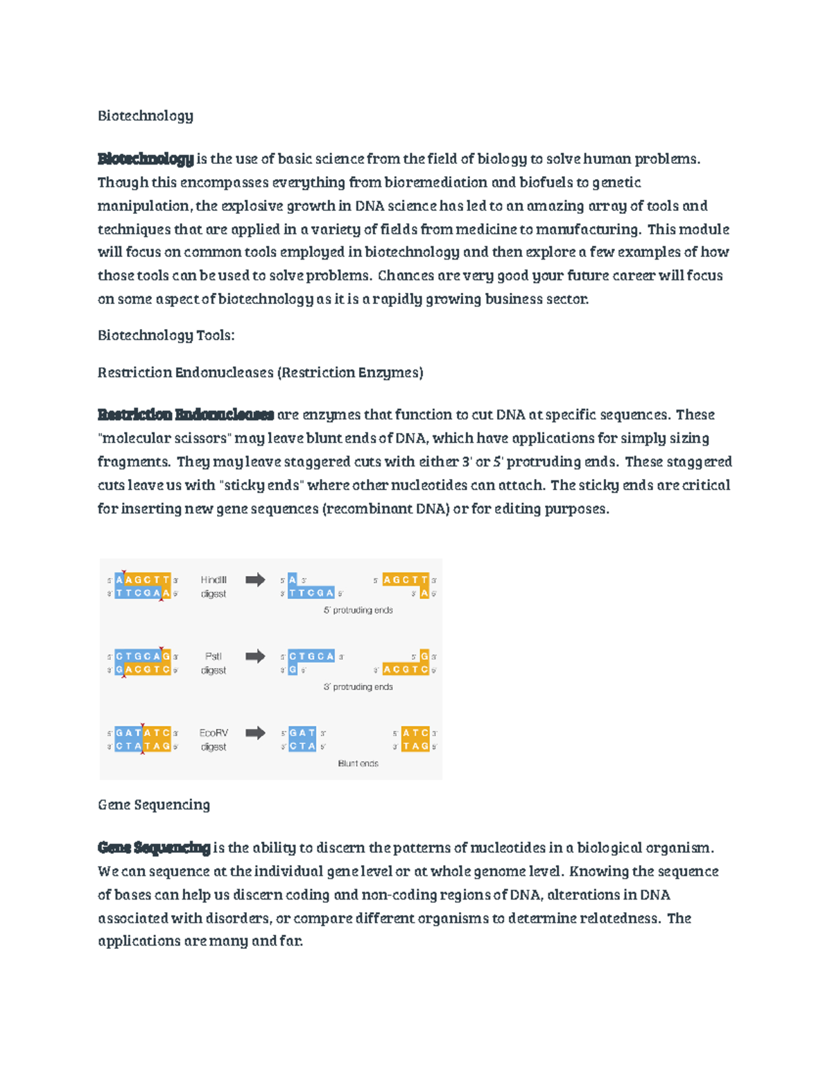 Biology 1030 Unit 3 Biotechnology - Biotechnology Biotechnology is the ...