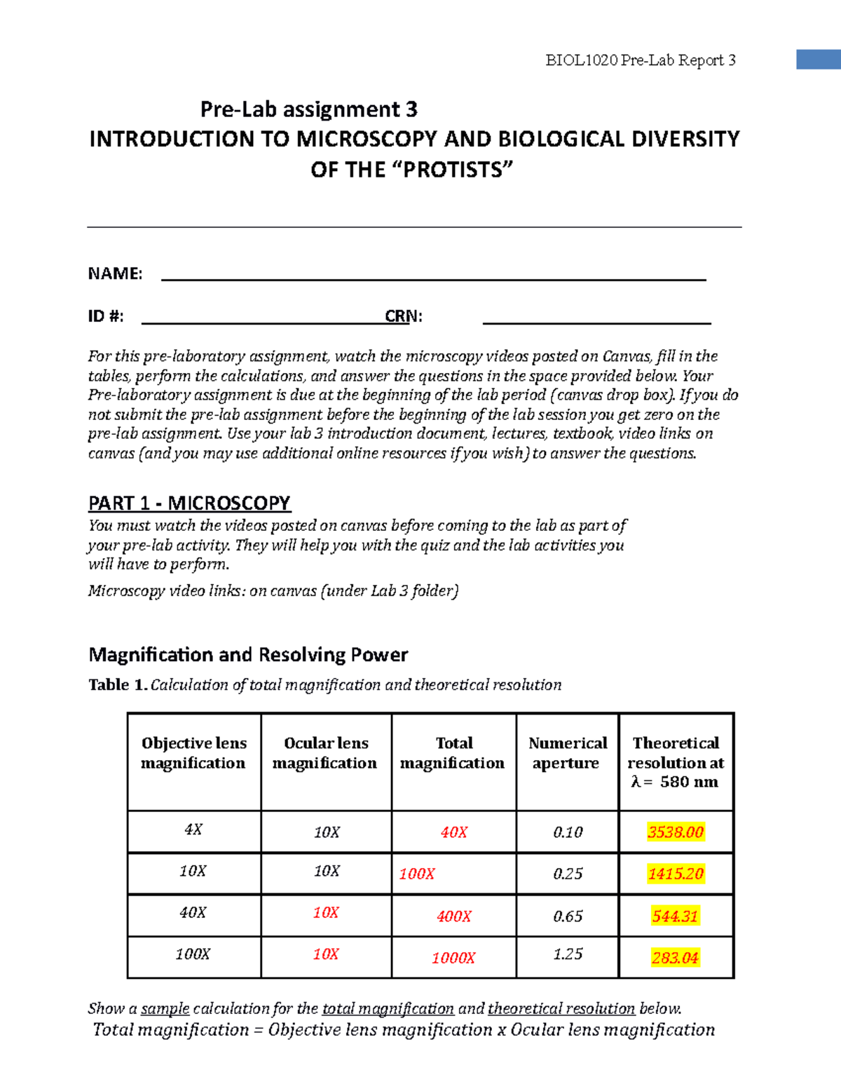 Lab 3 Pre Lab Assignment W2023final Pre Lab Assignment 3 Introduction To Microscopy And