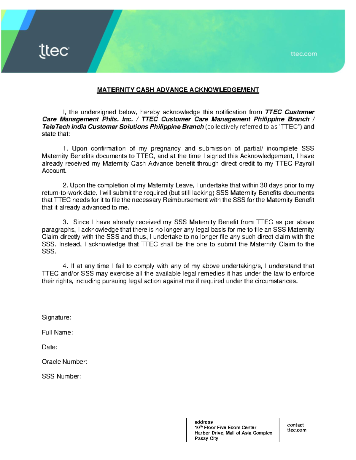 SSS Maternity Cash Advance Confirmation Letter Nov2023 (1) - address 10 ...