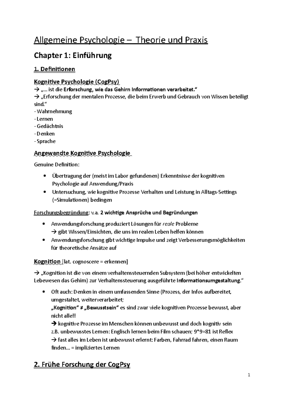 Allgemeine Psychologie WS 17 - Theorie und Praxis Zusammenfassung - Allgemeine Psychologie ...