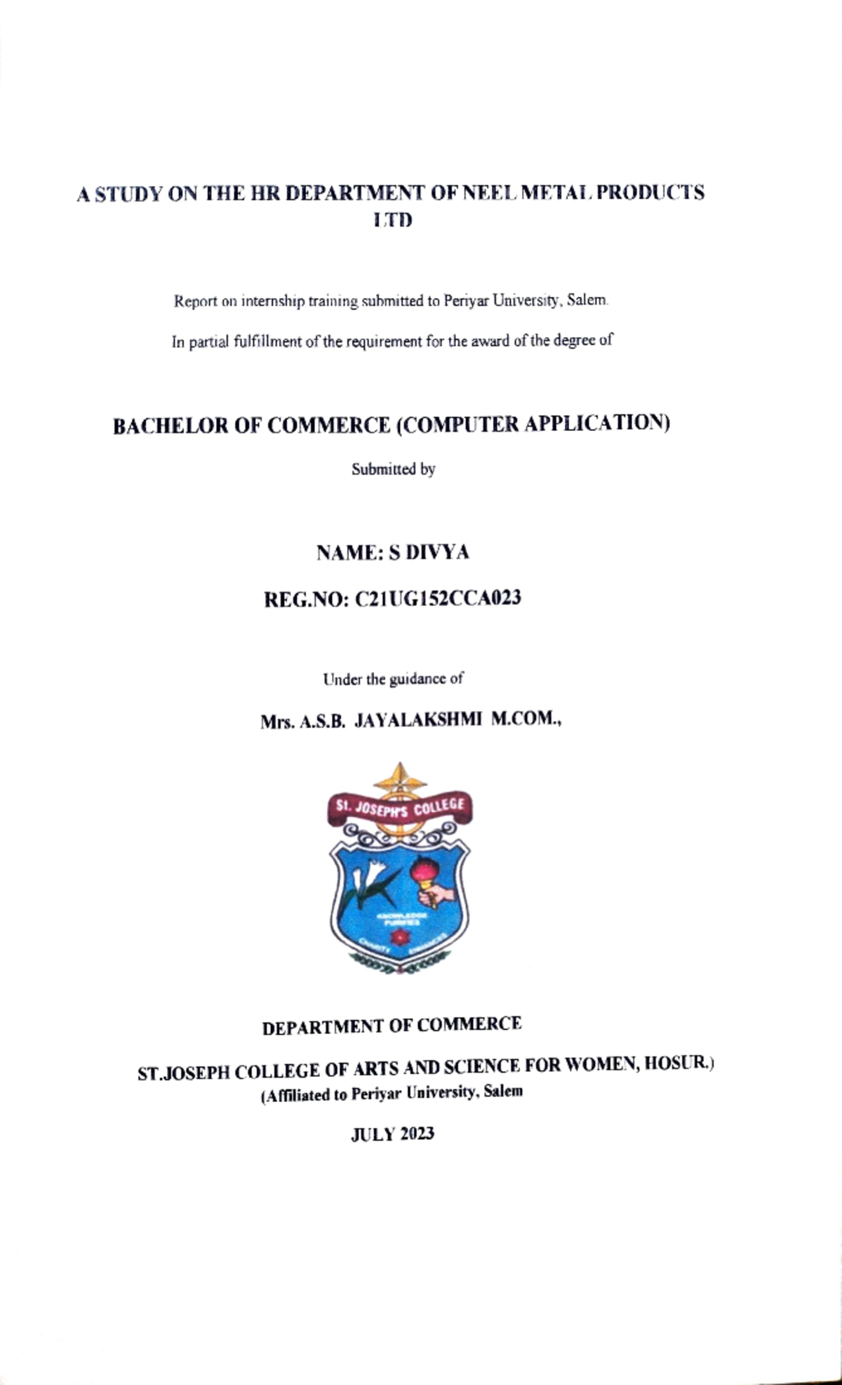 Neel metal products limited - ASTUDY ON THE HR DEPARTMENT OF NEEL METAL ...