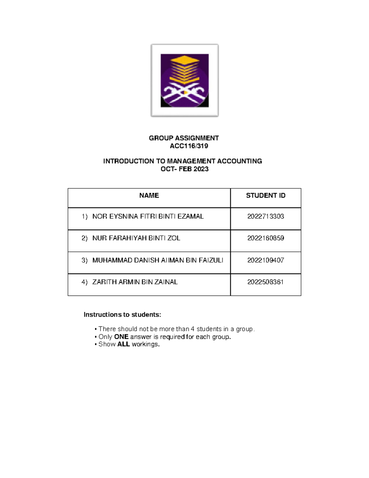 ACC116 - Group Project - Activity Based-Costing - GROUP ASSIGNMENT ...