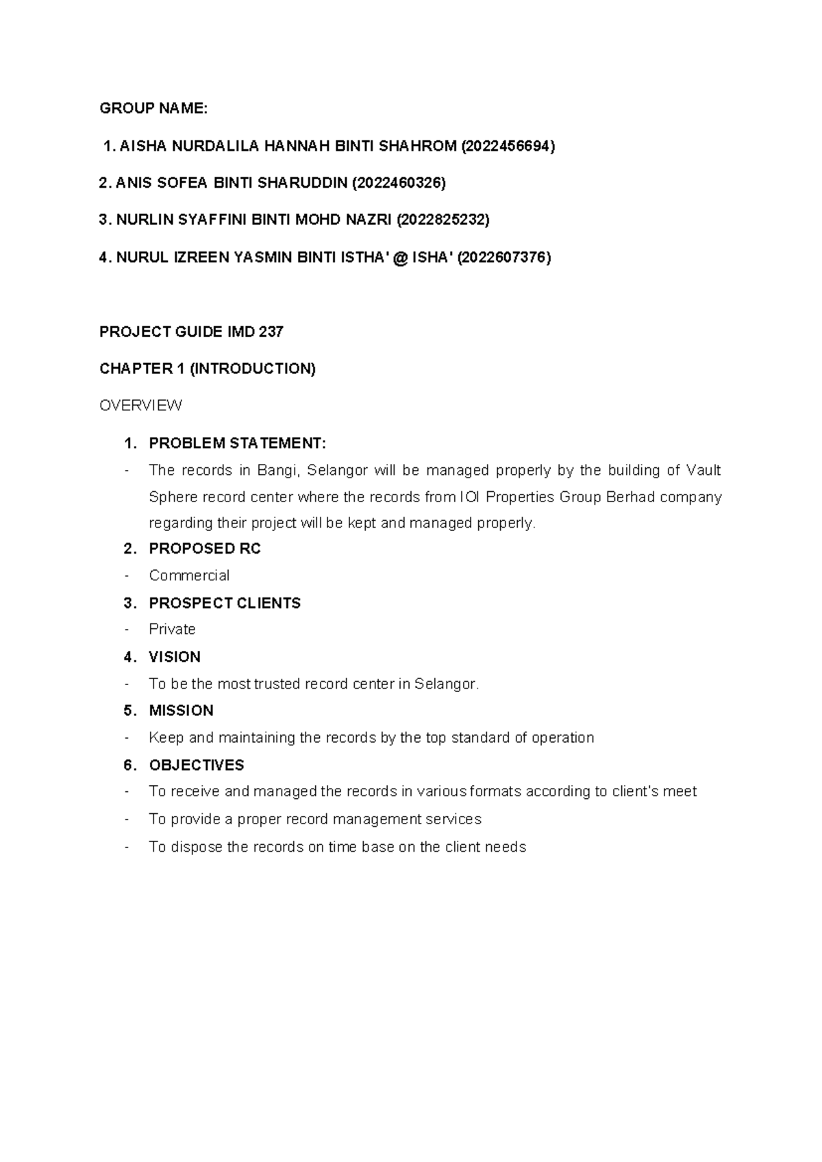 IMD 237-project - GROUP NAME: 1. AISHA NURDALILA HANNAH BINTI SHAHROM ...