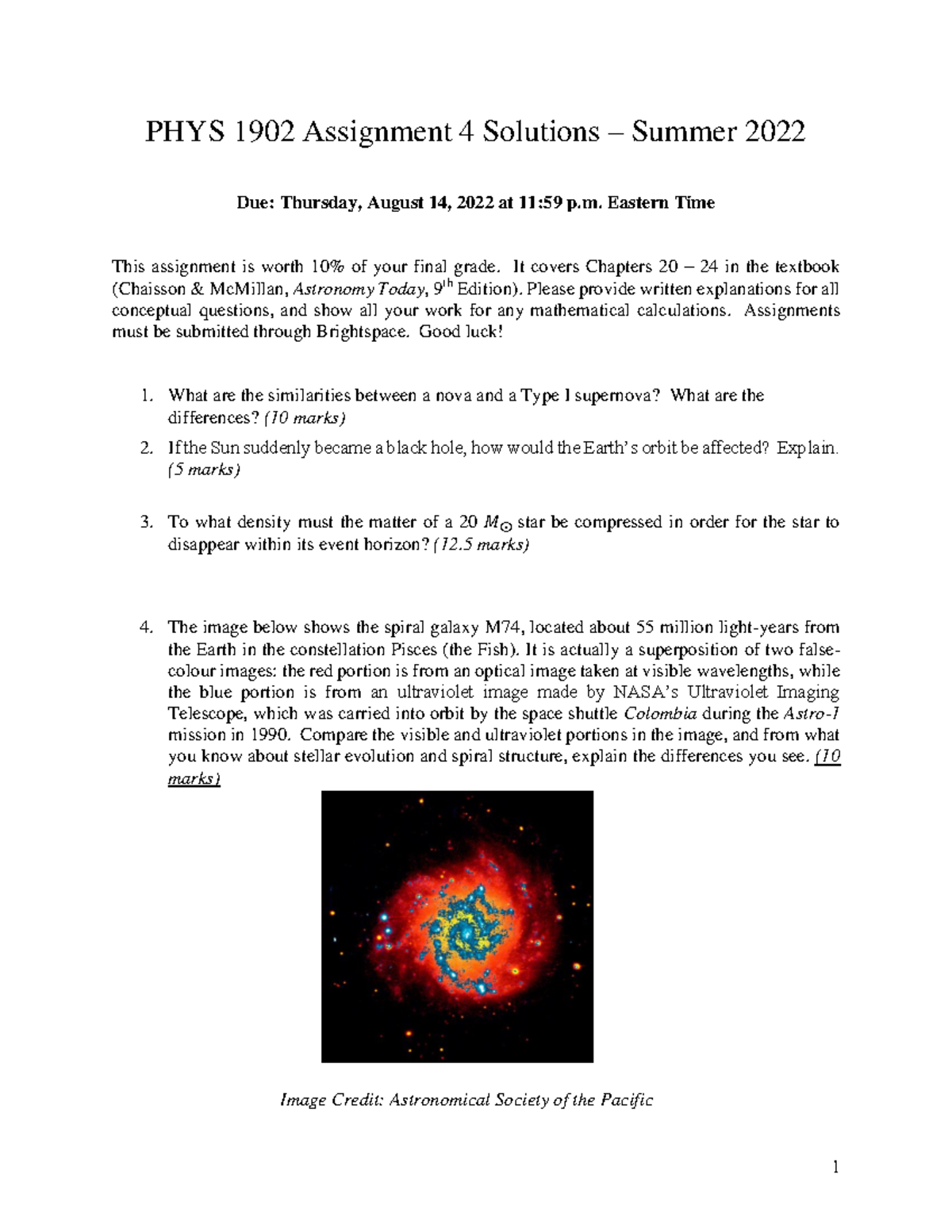 PHYS 1902 S22 Assignment 4 - 1 PHYS 1902 Assignment 4 Solutions ...