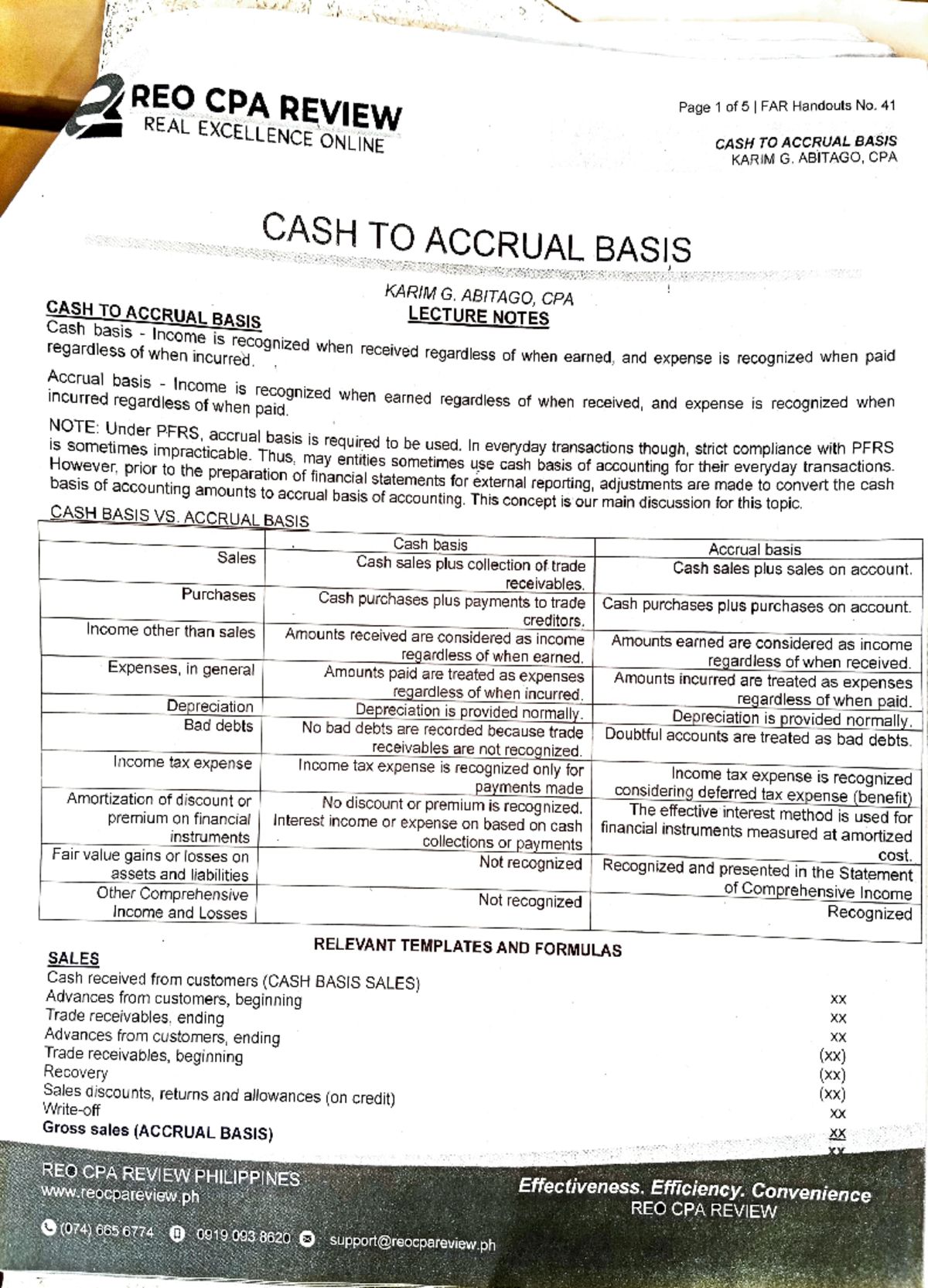 Cash to accrual basis - reviewer - REO CPA REVIEW CASH TO ACCRUAL BASIS ...
